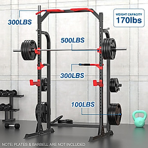 SunHome Power Cage Squat Rack, Multi-Functional Power Rack with J-Hooks, Dip Handles, Weight Plate and Olympic Bar Storage Home Gym