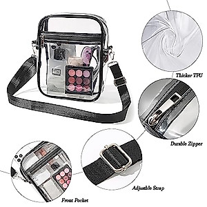 TOBVZOO Clear Bag Stadium Approved｜Clear Crossbody Bags for Women Men｜Clear Purse for Concerts Festivals Sports Events (Black - waterproof zipper)
