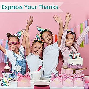 80 Pack Small Thank You Gift Bags Boxes Mini Pink Party Favor Gift Bags with Pink Bow Ribbon Treat Boxes Mini Paper Bags for Wedding Baby Shower Party Favors Bridesmaid Celebration