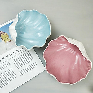 Garneck Shell Bowl Ceramic Seashell Shaped Dish Candy Nuts Fruits Serving Bowl Desktop Jewelry Sundries Tray Multiuse Storage Dish Blue