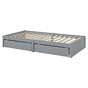 Twin Size Daybed with Fence Guardrails and 2 Drawers, Wood Twin Bed Frame Montessori Bed with Storage for Kids Girls Boys ,Can Split into Independent Floor Bed & Storage Daybed ,Grey