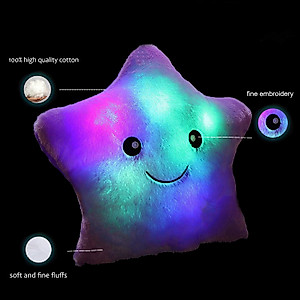 elfishgo Creative Twinkle Glowing Stars Shape Plush Throw Pillow, LED Night Light Pillow Cushions Stuffed Toys Gifts for Kids, Christmas (Purple)