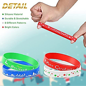 48 Pieces Christmas Wristband Silicone Bracelets, Xmas Rubber Band Wristbands Accessories Gift for Kids Adults Stocking Stuffers, Holiday Decoration Wrist Band Party Supplies Favors