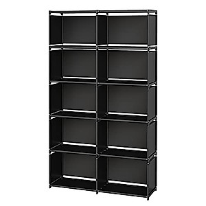 MOYIPIN Bookshelves, Assembled Storage Rack, Bedroom Living Room Vertical Cabinet Bookshelf, Double Row 10-Grid Multi-Functional Storage Equipment (Black)