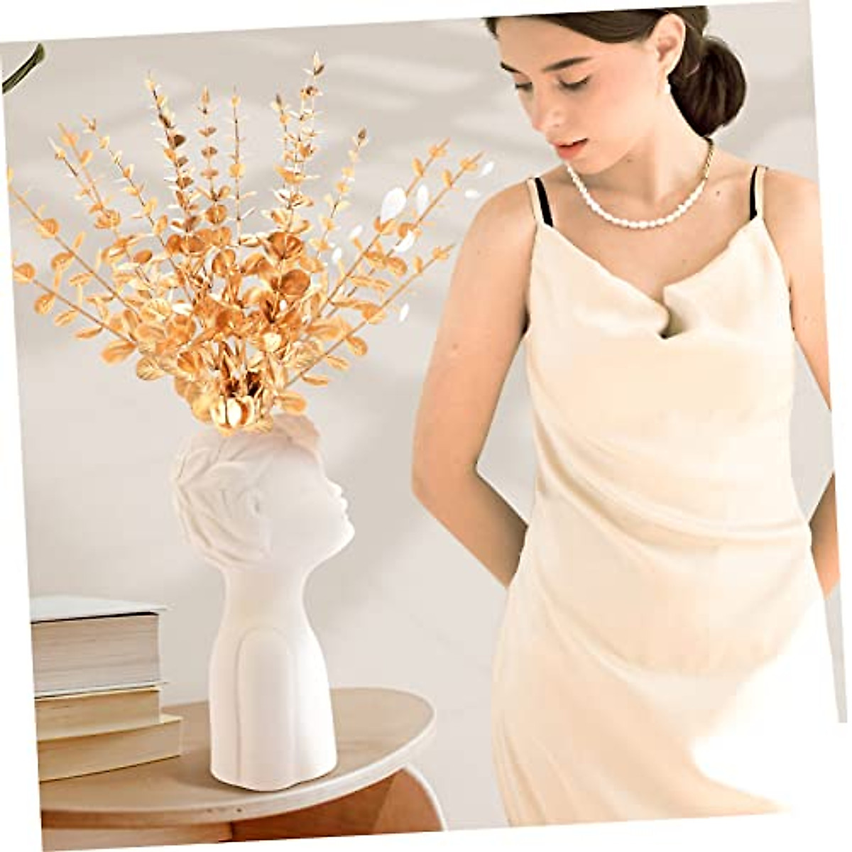 NOLITOY 10Pcs Eucalyptus Leaves Gold Home Decor Green Leaves Artificial Flowers Green Leaves Decor Faux Silver Eucalyptus Fall Decor Plants Artificial Greenery Stems Plastic Vase Decors