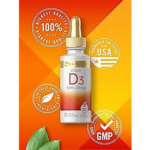 Carlyle Liquid Vitamin D3 | 5000 IU (125 mcg) | 2 oz | Vegetarian, Non-GMO, and Gluten Free Supplement | Vitamin D Liquid Drops for Adults