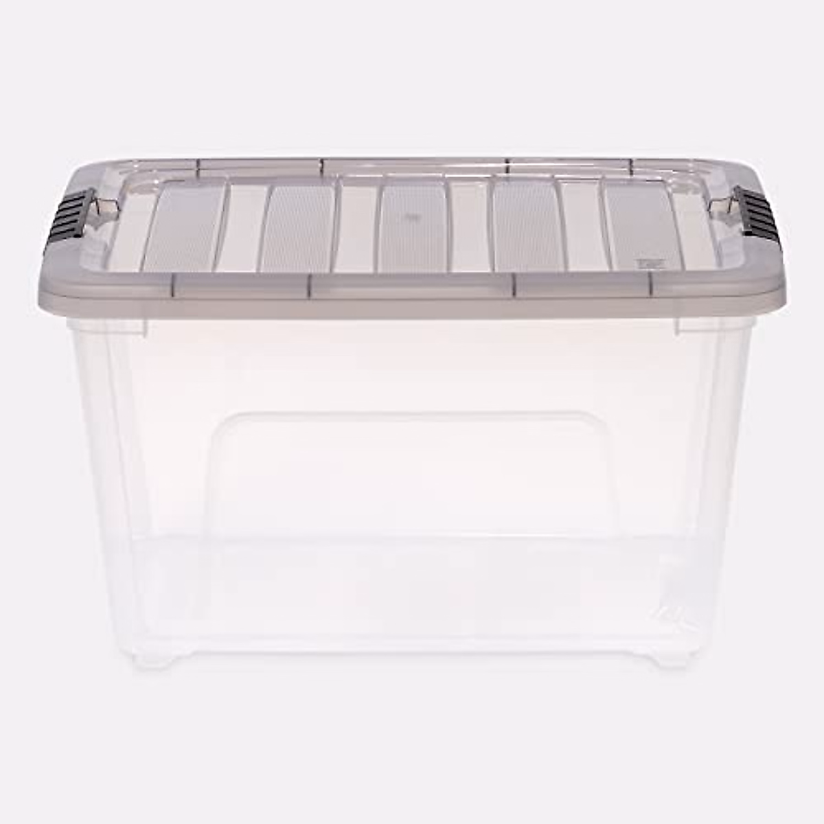 IRIS USA 5 Pack 32 Quart Stack & Pull™ Clear Plastic Storage Box with Buckles, Gray