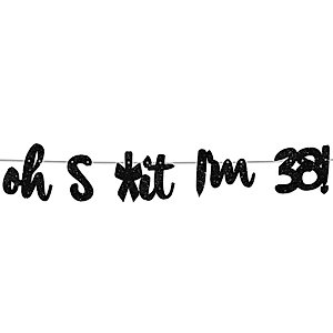 Oh I’m 38! Banner Backdrop Glitter Black Hallo Thirty Eight Cheers to 38 Years Old Theme Decor for Man Woman Happy 38th Birthday Party Photo Studio Prop Kit Flag Decorations Favors Supplies