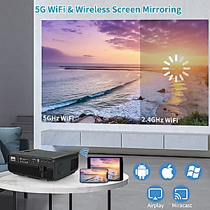 5G WiFi 1080P Projector 4K Supported, Outdoor Movie Projector with Bluetooth Android OS 10000LM 360° Sound 200” Display/4D Keystone/40% Zoom, Compatible with HDMI/USB/VGA/AV/Phone/Laptop/PC/PS5/DVD
