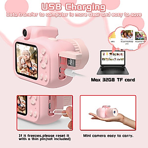 Temodu Kids Camera, Best Birthday Festival Toys Gifts for Girls Boys Age 3 4 5 6 7 8 9 10 11 12 Year Old, Digital Camera for Kids with Video, Toy Camera Toddler Camera for Girls with 32GB Card - Pink