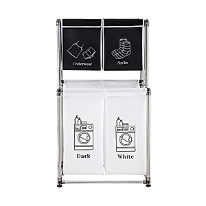 Laundry Hamper 2 Tier Sorter with 4 Removable Bags for Organizing Clothes Lights White Fabric