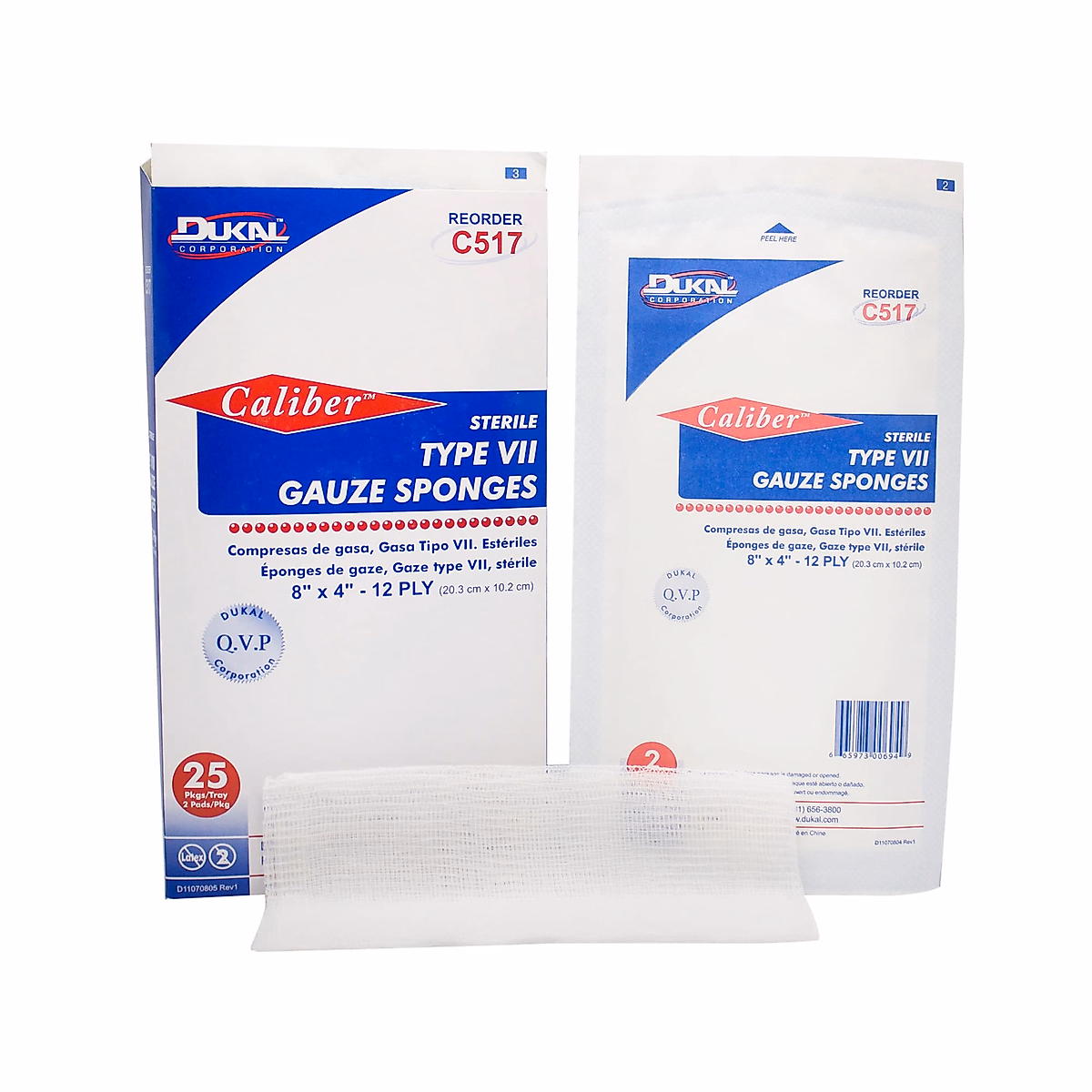 Dukal Type VII Gauze Sponges 8" x 4". Pack of 50 Sterile Wound Pads 12-ply. Sterile 100% Сotton Gauze Sponges, Wound Care Dressing Pads for Cleaning, Prepping. Wound Care Gauze Bandages, C517