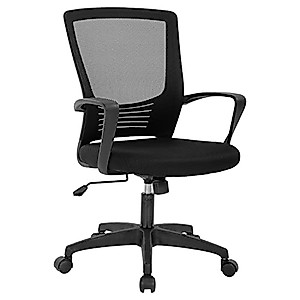 FDW Rolling Mesh Computer Task Swivel Home Comfortable Chair with Lumbar Support and Height Adjustable (Black)