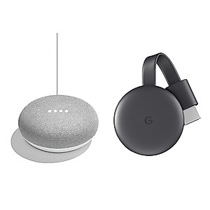 Google Nest Mini 2nd Generation Chalk (Bluetooth Speaker) Chromecast 3rd Gen - Value Bundle
