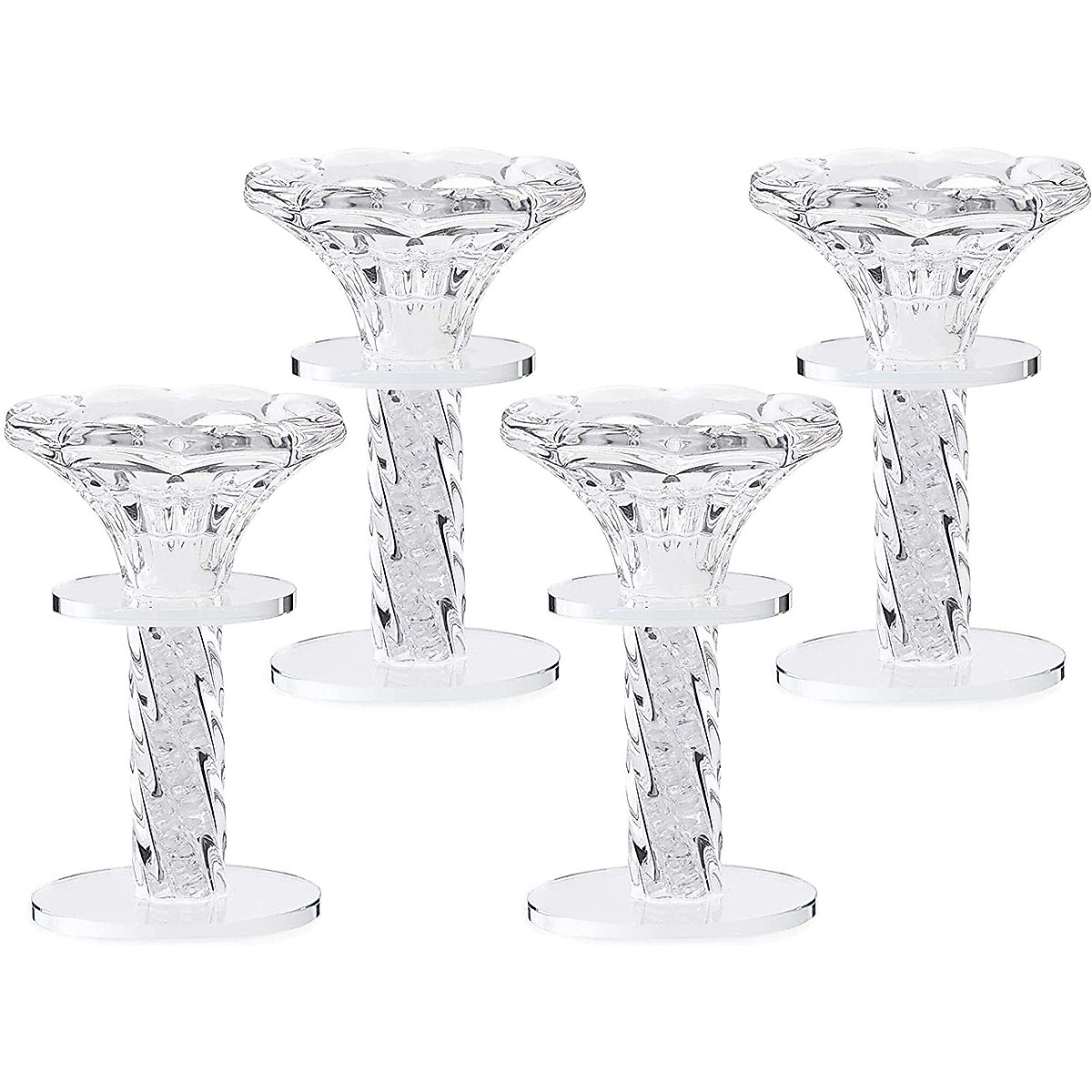Okuna Outpost Crystal Candlestick Holders, Glass Home Decor (2.8 x 4.2 Inches, 4 Pack)