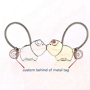 MILESI Custom Personalized Kiss Pig Couple Keychain with Magnetic Cute Couple Gift Valentine's Present(silver-lightgold)
