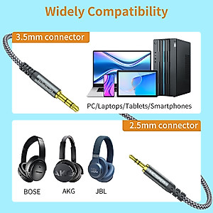 3.5mm to 2.5mm Aux Audio Cable (5FT),Replacement Audio Cord Compatible with SoundTrue Soundlink Bose 700 QuietComfort QC45 QC35II QC35 QC25 Noise Cancelling Headphones,NC700 On-Ear 2 OE2 OE2i (Grey)