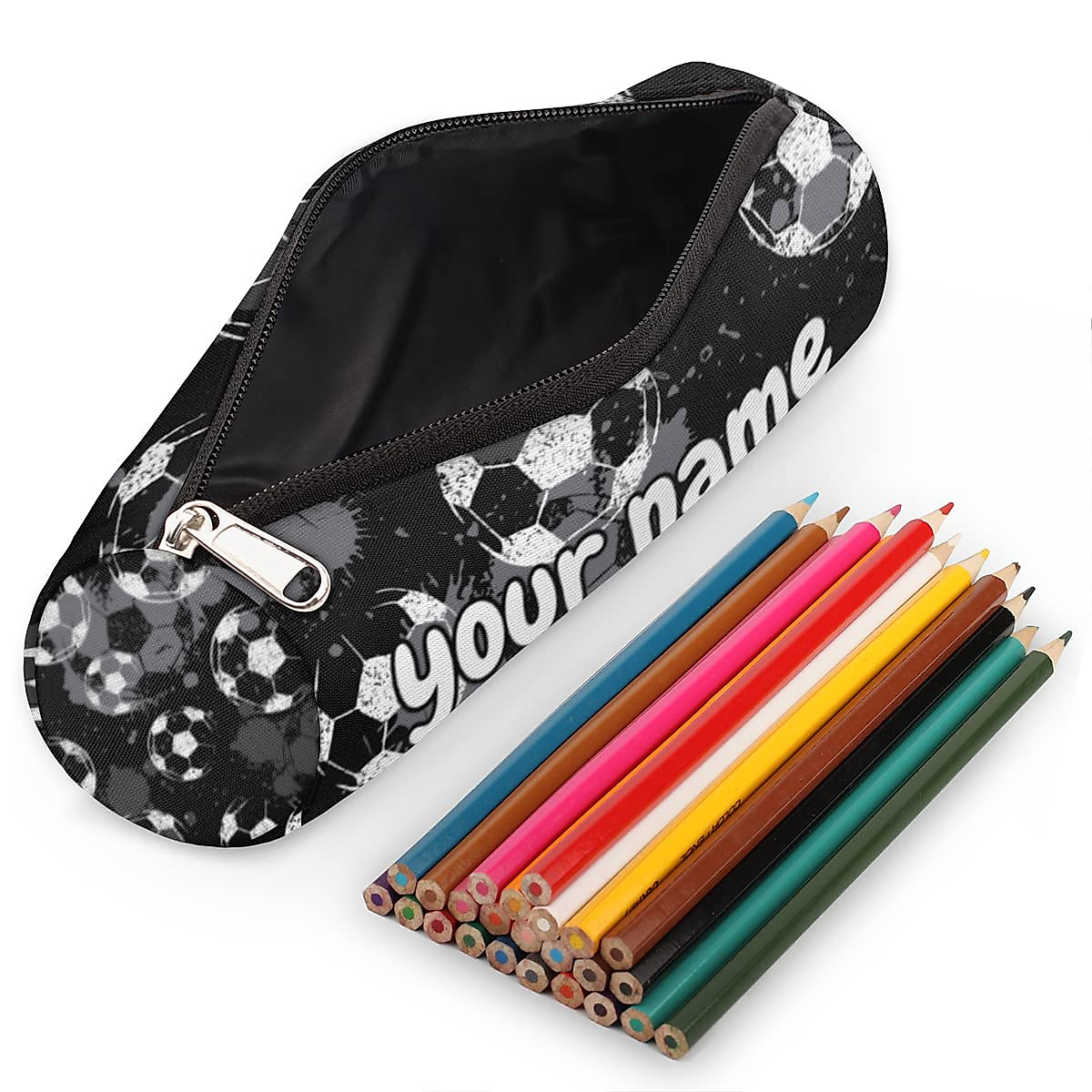 OMFUNS Sport Football Custom Pencil Case Soccer Ball Personalized Pencil Pouch for School Teen Girl Boy Kid Pencil Bag Pen Case Student Stationery Storage Cosmetic Makeup Bag Women