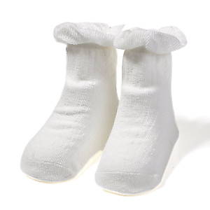 EPEIUS Infants and Toddlers Baby-Girls Non Slip Ruffle Frilly Ankle Socks Pointelle Grip Socks (Pack of 6) 6-18 Months,Natural White