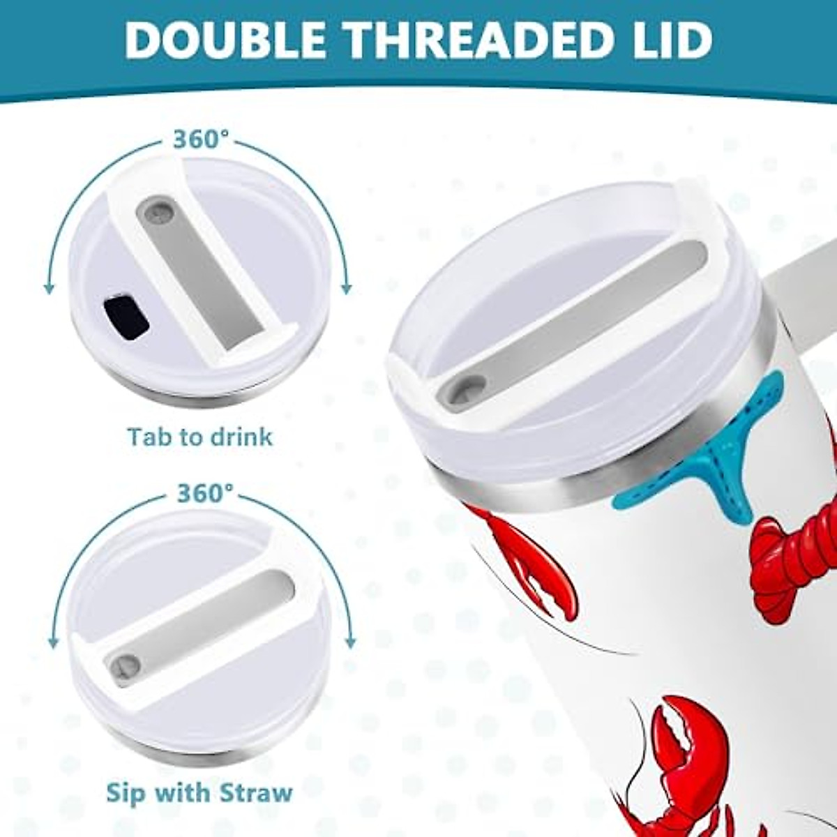 RPLIFE Playful Lobsters Starfish White Tumbler with Handle and Straw, Stainless Steel Coffee Cup, Insulated Coffee Mug with Lid, Tumbler for Men