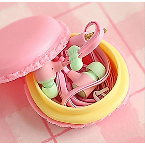 Amberetech Cute 3.5mm in Ear Earphones Earbuds Headset with Macaron Earphone Organizer Box Case for iPhone,for Samsung,for Mp3 iPod Pc Music (Pink)