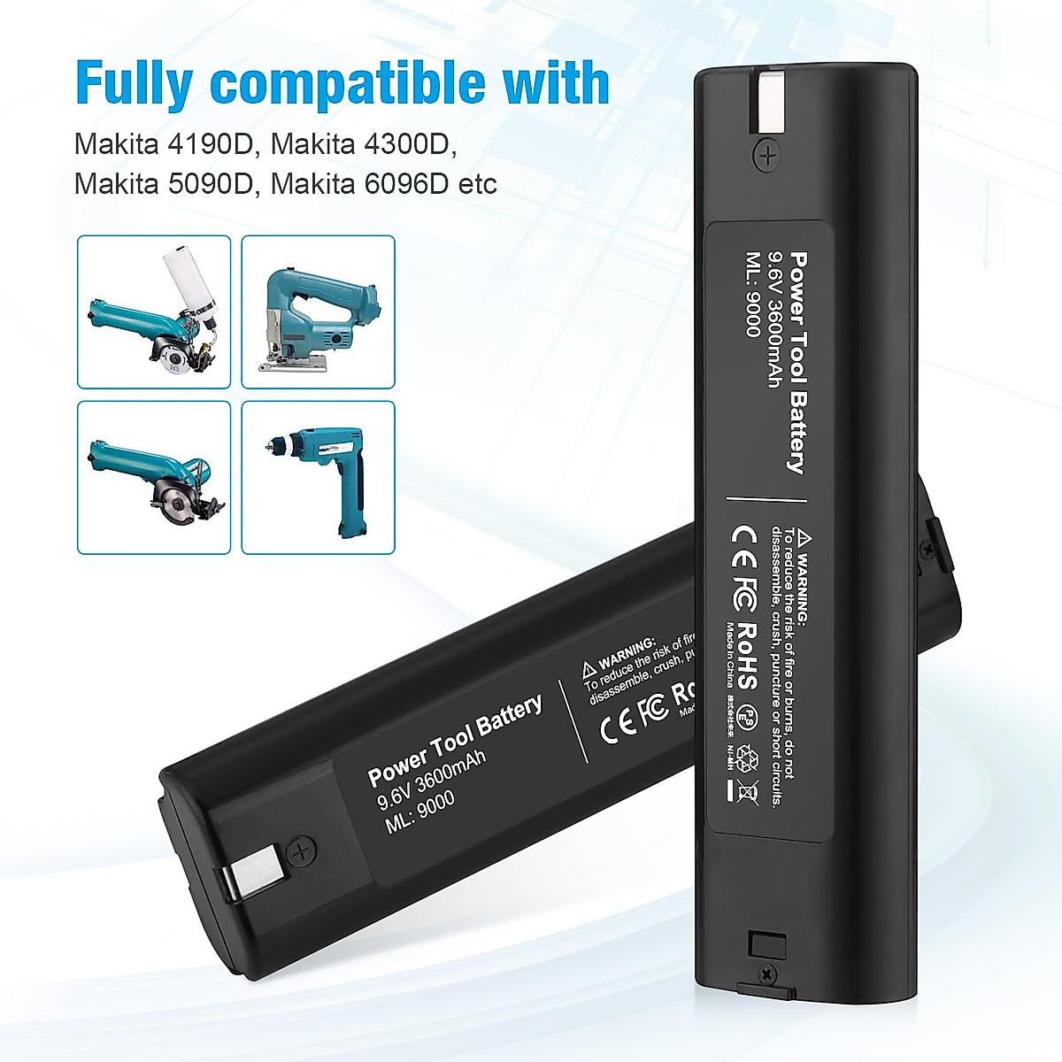 Powerextra Upgraded 9.6v 3600mAh Replacement Battery Compatible with Makita 9000 9033 193890-9 192696-2 632007-4 2pack