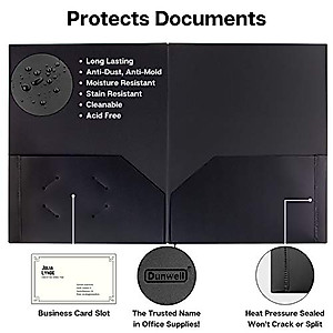 Dunwell Plastic Folders with Pockets - (Black, 3 Pack), 2 Pocket Poly Folders for School, Home or Office, Durable Heavy Duty File Folders, Includes Removable Adhesive Labels