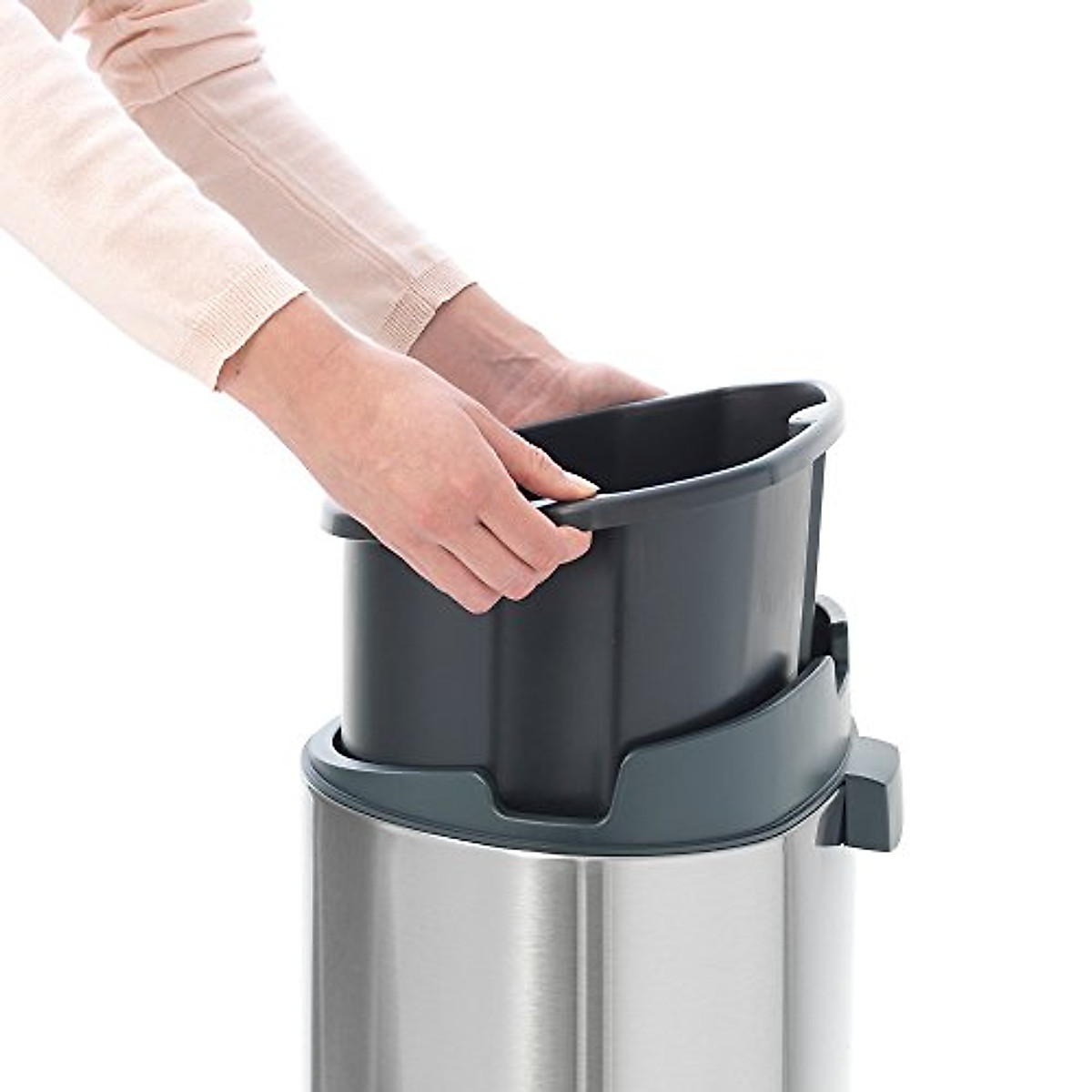 Brabantia 10.6 Gal Kitchen Touch Trash Can New (Brilliant Steel) Removable Lid, Soft-Touch Open, Garbage Can + Bags