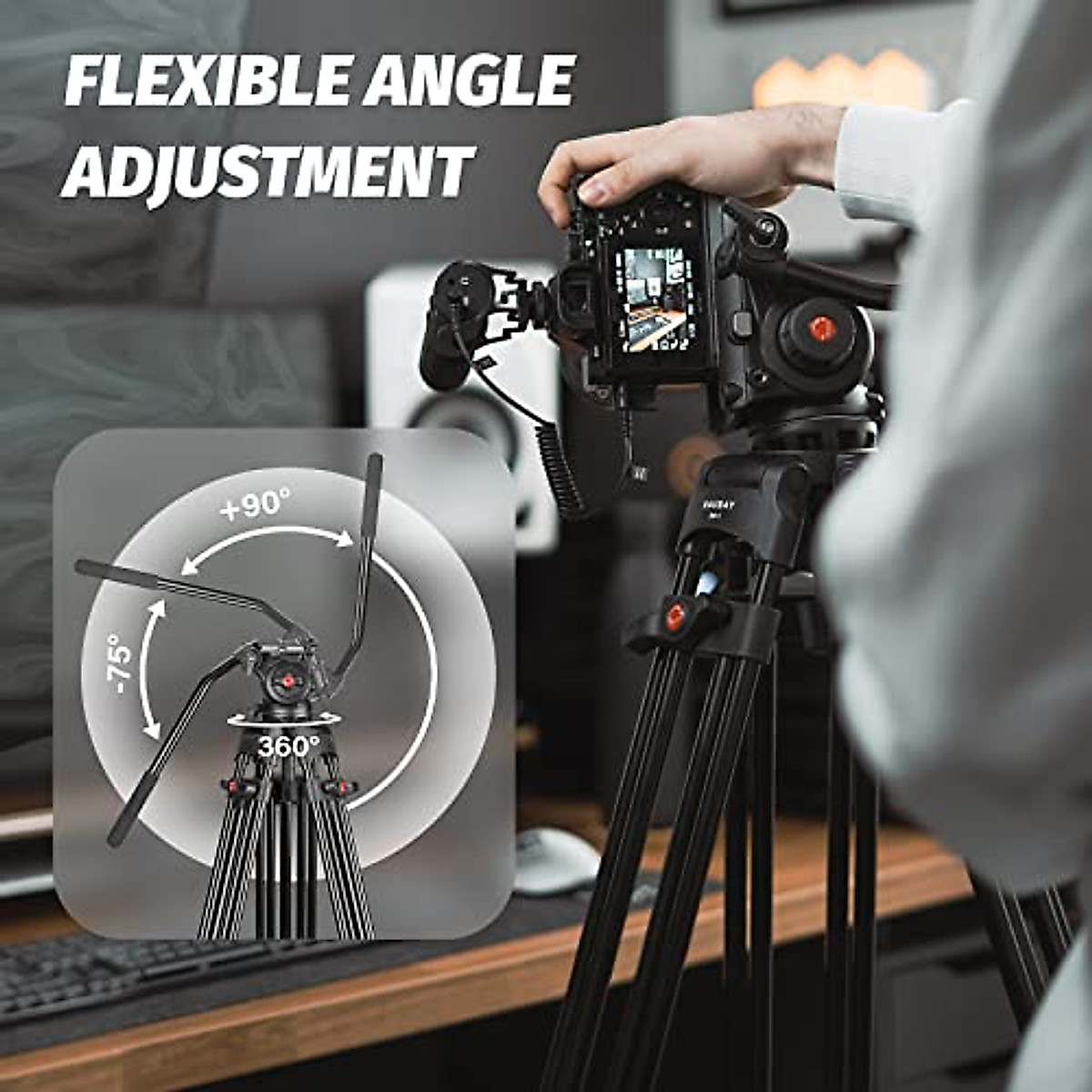【2023 Upgrade】 RAUBAY 70.8" Professional Heavy Duty Video Camera Tripod with Fluid Head, QR Plate for DSLR Camcorder, Max Loading 17.6lbs, Aluminum Twin Tube Leg with Metal Mid-Level Spreader DV-1 PRO