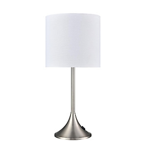 Tower Table Lamp with 120V 60W Outlet, Side Table Lamp for Living Room Guest Room, and Lighting Fixture Dining Room- Silver- E26-19 H