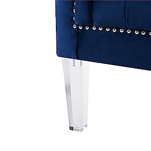 Goohome Modern Chesterfield Loveseat Sofa with Sturdy Wood Legs, Velvet Upholstered 2-Seat Sofá with Button Tufted Back and Round Silver Copper Arms, 2-Person Couch for Living Room, Bedroom