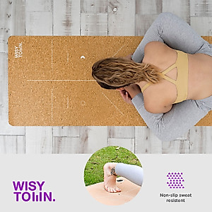 WISYTOWN Yoga Cork Mat Ecofriendly: Beautiful Organic Yoga Mat Extra Long and Wide. Anti slip yoga mat,Fitness mats,Hot Yoga 72"x24"x6mm