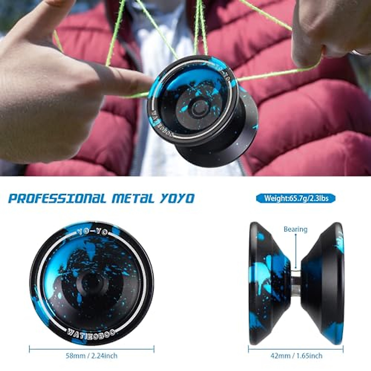 WATIEOBOO Yoyo Professional,Metal Responsive Yoyo for Kids Beginners, Unresponsive Yoyo for Adults Intermediate-Advanced Players with Glove and 10 Replacement Yoyos Strings-Model WA-01