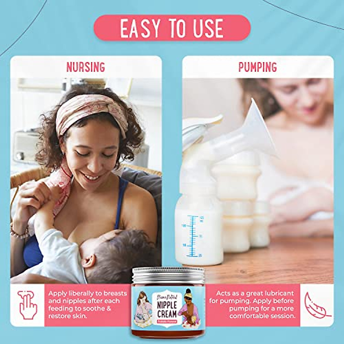 Mama Natural Nipple Cream for Breastfeeding (2 oz) | 100% Organic Nipple Balm Safe for Nursing | Probiotic Powered & Lanolin Free Organic Nipple Butter | Sore Nipple Relief Breastfeeding