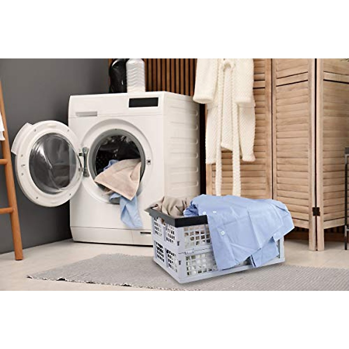 Xowine 30 L Plastic Collapsible Storage Crate, 3-Pack Stacking Folding Storage Crates, Gray, F
