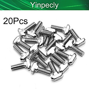Yinpecly M8 x 25mm T Slot Bolts Fastener for European Standard 45 Series T-Slot Aluminum Profile Construction Industry, Carbon Steel Chrome Plated Silver Tone 20pcs
