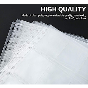 Trading Card Sleeve Pages, PANDRI 100 Pack 9 Pocket Trading Card Storage Album Pages 11 Holes Fit 3 Ring Binder