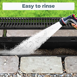 Trench Drain System, Channel Drain with Plastic Grate, 5.9x5.1-Inch HDPE Drainage Trench, Black Plastic Garage and GardenDrain, 6x39 Trench Drain Grate, with 6 End Caps,Convenient Assembly（6 Pack）