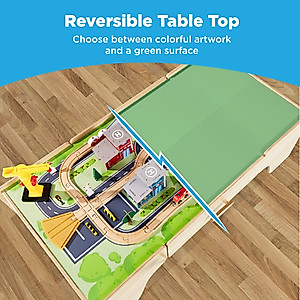 Best Choice Products Large 50in 35-Piece Train Table, Multipurpose Wooden Toy Activity Playset for Children w/Tracks, Reversible Top - Natural