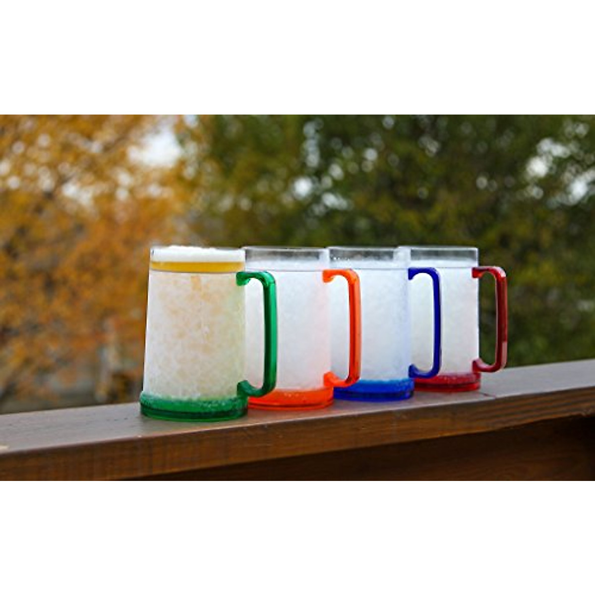 Lily's Home Freezer Beer Mugs, Double Wall, Insulated with Liquid Gel Plastic Pint Freezable Glasses, 16 oz Beer Glass for Freezer, Chiller Frosty Cup, Frozen Ice Freezy Mug, Freezer Cups. Set of 4