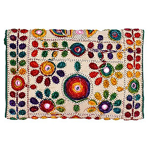 Rajasthani Jaipuri Art Sling Bag Foldover Clutch Purse (Green With Golden Front)- Quality Checked