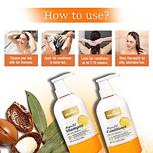 Herbishh Argan Oil Shampoo & Conditioner, Deep Cleansing & Promotes Hair Growth, Repairs Dry, Damaged Hair, UV Protection, With Shea Butter, Jojoba, Coconut oil for Frizzy Colored Hair 16.9fl.oz Each