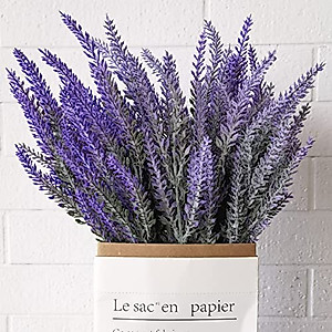 Zobawlks 8 Bundles Artificial Lavender Flowers Artificial Flowers and Plants UV Resistant Plastic Outdoor Indoor Purple Fake for Home Decor Spring Garden Farmhouse Porch Pot Window Box Wedding Home