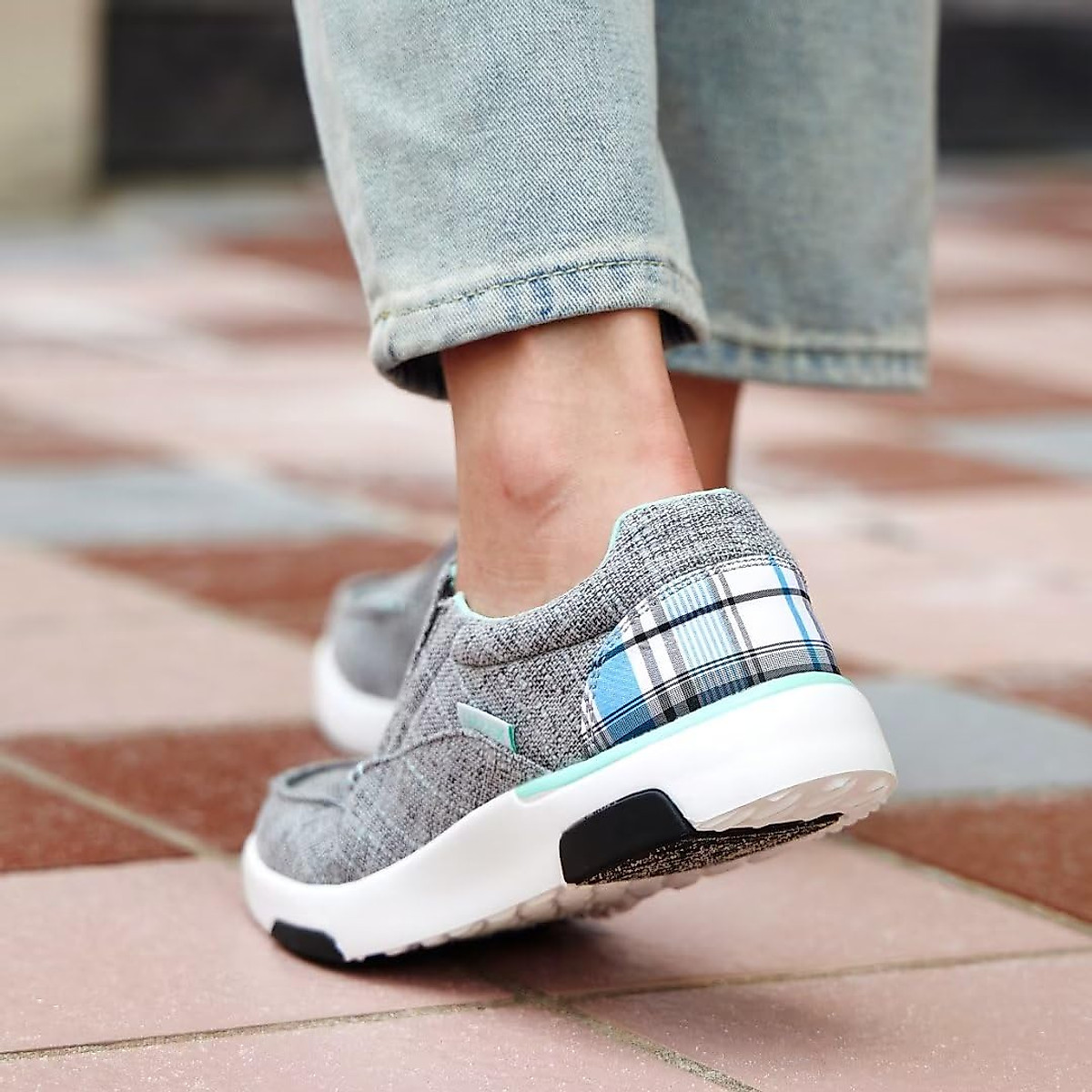 URRAX Womens Stylish Orthotic Slip On Shoes with Arch Support, Super Non Slip Shoes for Plantar Fasciitis Relief, Light Weight Walking Shoes with Eva Rubber Sole Grey/Green Size 10