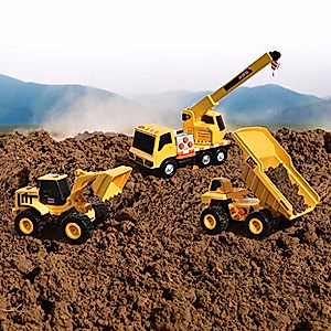 Sunny Days Entertainment Mini Construction Vehicles 3 Pack – Lights and Sounds Pull Back Toy Vehicle | Includes Dump Truck Front End Loader and Crane Truck – Maxx Action