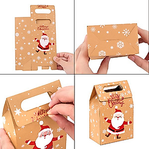 JOICEE Christmas Kraft Paper Gift Boxes 24pcs Xmas Goodies Treat Candy Bags Boxes for Christmas Party Favor