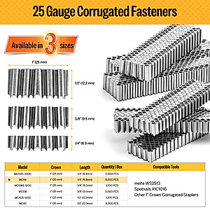 meite Corrugated Fasteners MC114 25 Gauge 1-Inch Crown 1/4-Inch Length Corrugated W Fastener Staples 8,000 PCS/Case (1 Case Pack)