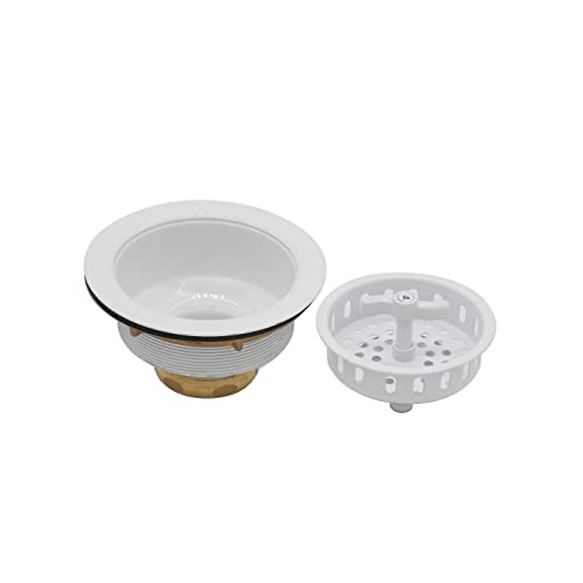 Westbrass CO2195-50 Combo Pack 3-1/2" Wing Nut Twist Style Large Kitchen Sink Basket Strainer and Extra-Deep Collar Kitchen Sink Waste Disposal Flange with Stopper, Powder Coat White