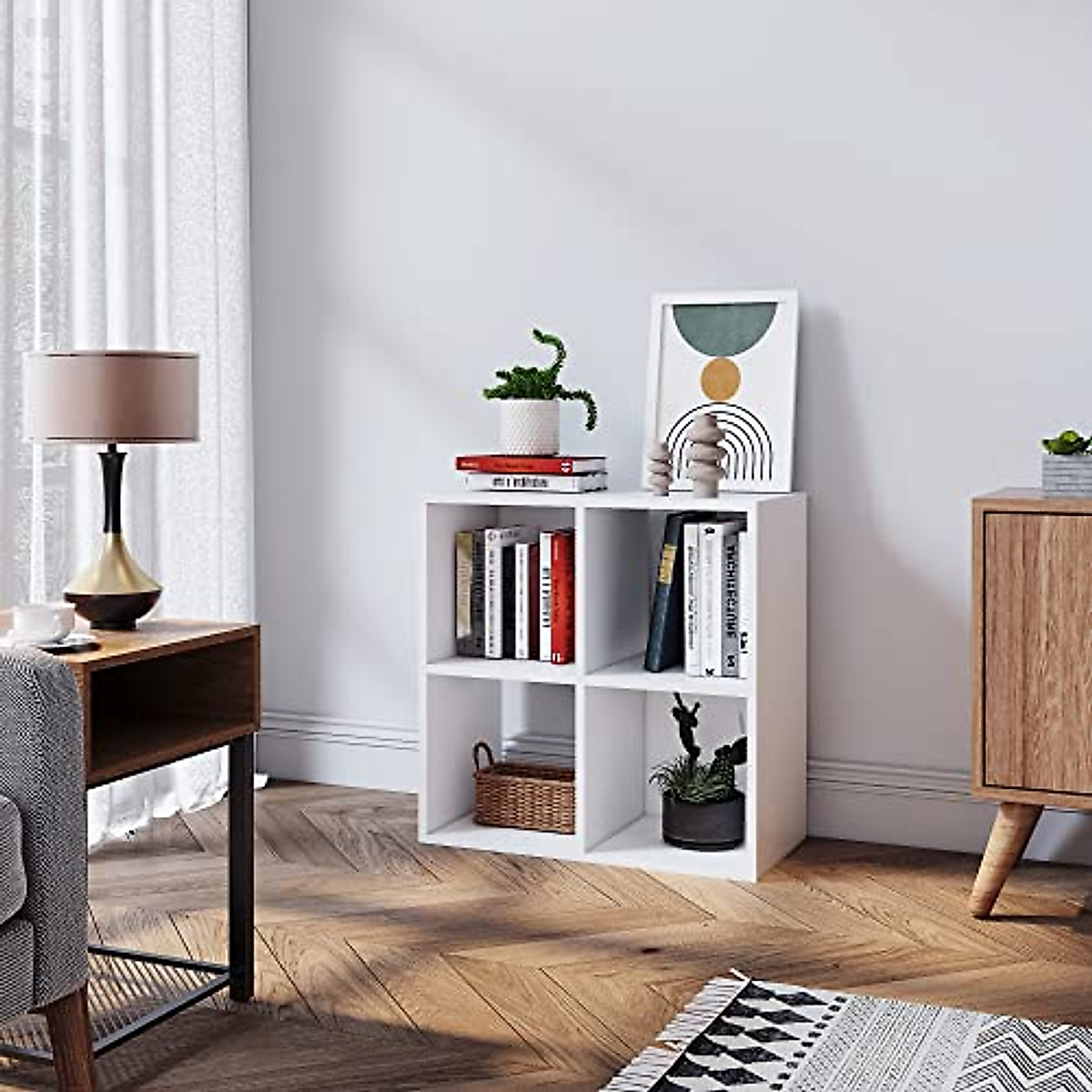 WAHEY Bookcase, 4 Cube Open Storage Organizer Display Bookshelf, HOFB006
