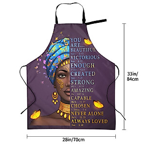IAGM Aprons for Women with Pockets African Art Apron Afro Black Women Kitchen Aprons Adjustable Neck For Women Chef Bbq Cooking Gardening Home Waterproof Oil Proof 33x28inch